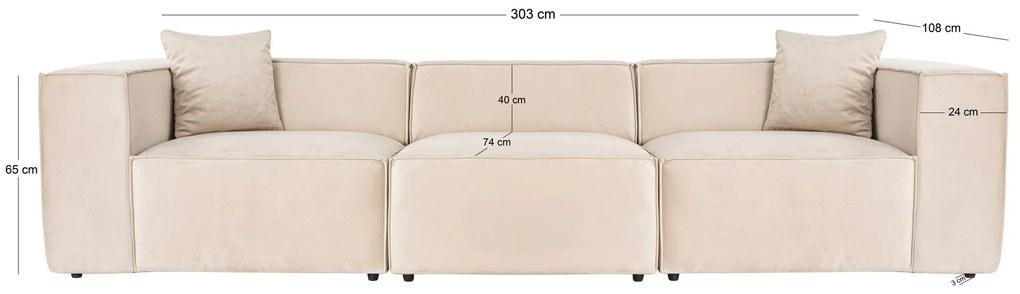 Hanah Home Třímístná pohovka LORA krémová 303 cm