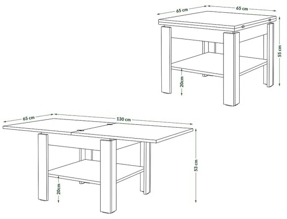 Rozkládací konferenční/jídelní stůl s odkládací policí LIA bílá