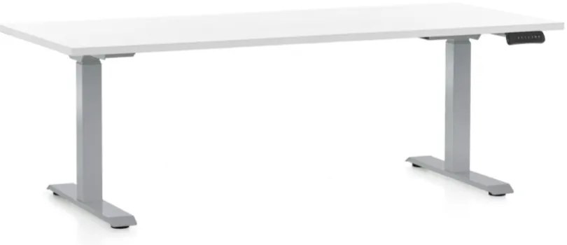 Výškově nastavitelný stůl OfficeTech D, 180 x 80 cm, šedá podnož, bílá