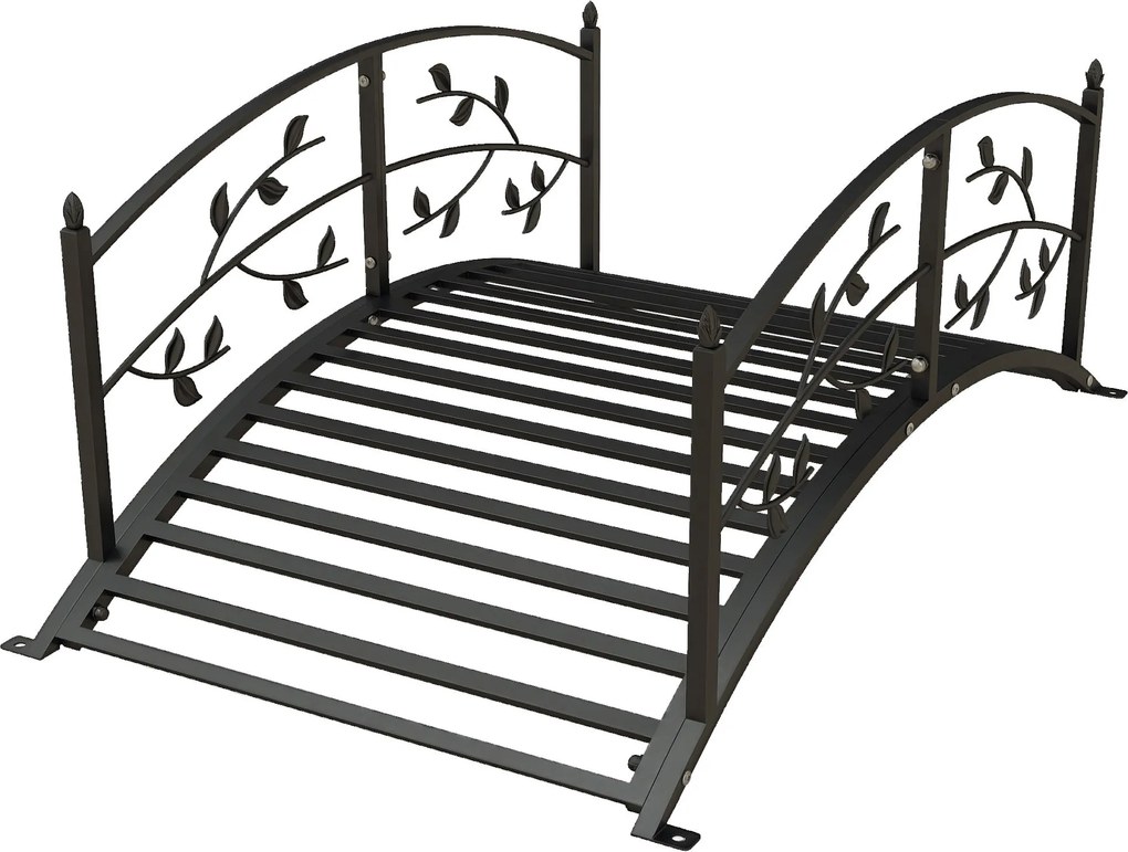 Zahradní most Outsunny - Most přes rybník - Zahradní dekorace rozměry 119D x 67Š x 47V cm s motivem vinné révy, ocelový černý zábradlí