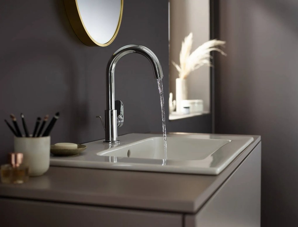 Hansgrohe Vernis Blend, vysoká umyvadlová baterie 200 s otočným ramenem a odtokovou soupravou s táhlem, EcoSmart, chromová, 71554000