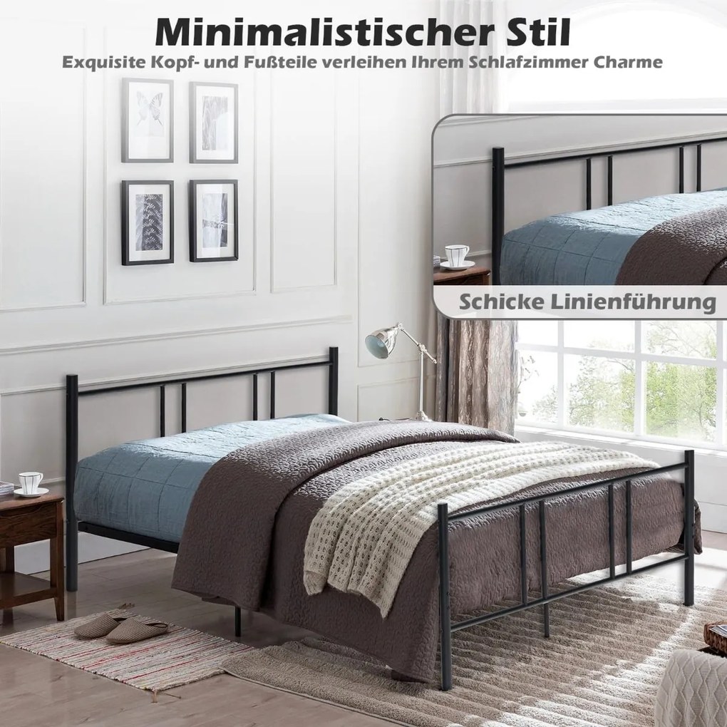 Costway Kovový rám postele Rám s čelem a podnožkou – 200 × 160 cm, černý