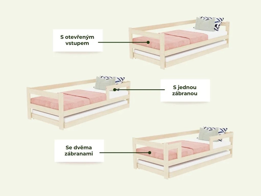 Benlemi Jednolůžková postel ze dřeva SAFE 5v1 se zábranou a přistýlkou Zvolte barvu: Béžová, Zvolte rozměr: 80x160 cm, Zvolte zábranu: S jednou zábranou