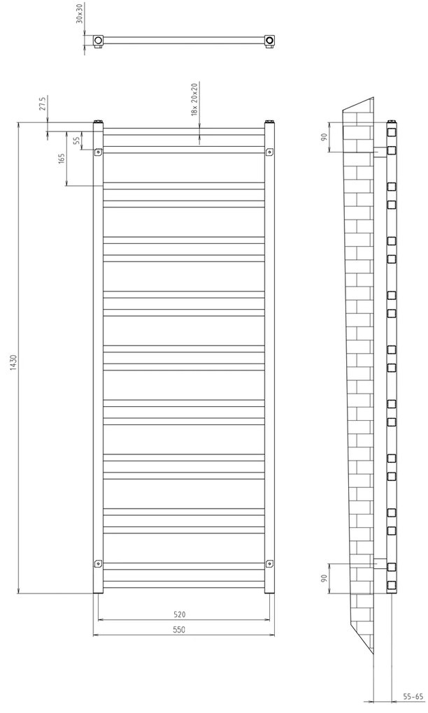 Sapho METRO DOS koupelnový radiátor 550 x 1430 mm černá mat IR430TB