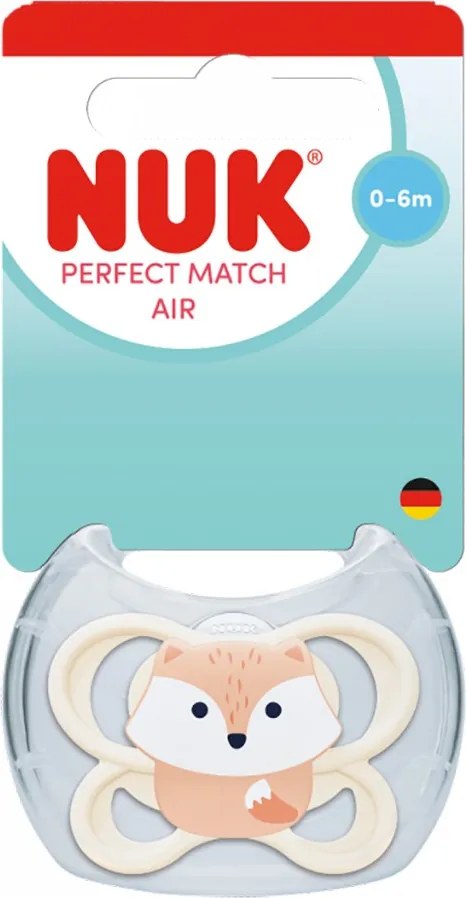 Dudlík NUK Perfect Match Air FOX 0-6m 1ks box velikost 0-6 m