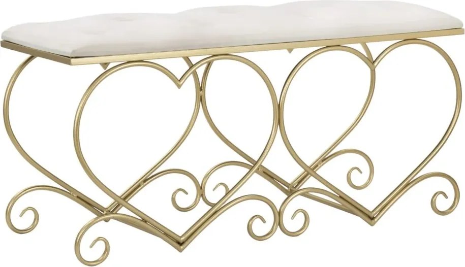 Lavice Heart 105 cm samet zlatá/krémová