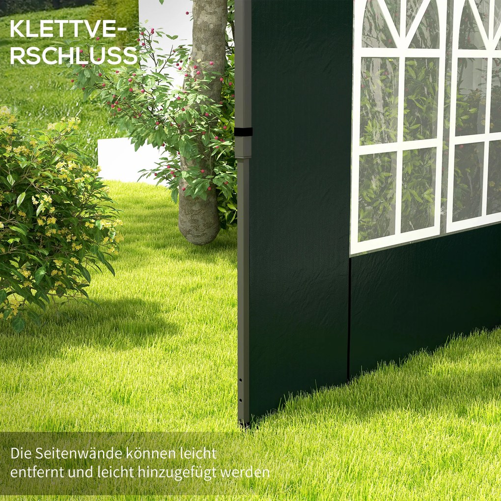 Outsunny Boční Zdi pro Altán 3x3 m a 3x6 m - Sada 2 Stěn s Okny 293x193 cm Tmavě Zelená