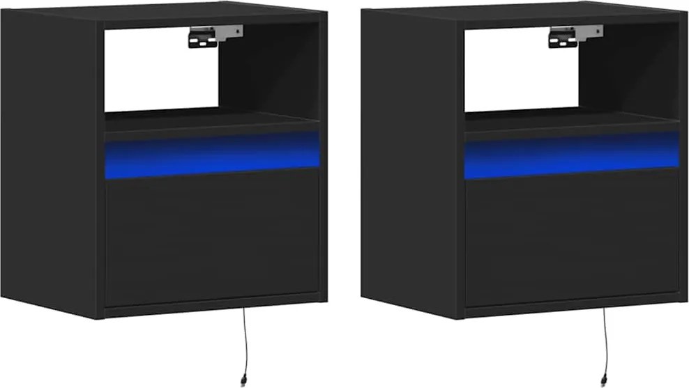 Nástěnné noční stolky s LED osvětlením 2 ks černé 3307978