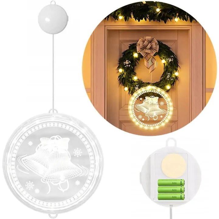 LED světelná ozdoba na okno JINGLE BELLS II kruhová bílá