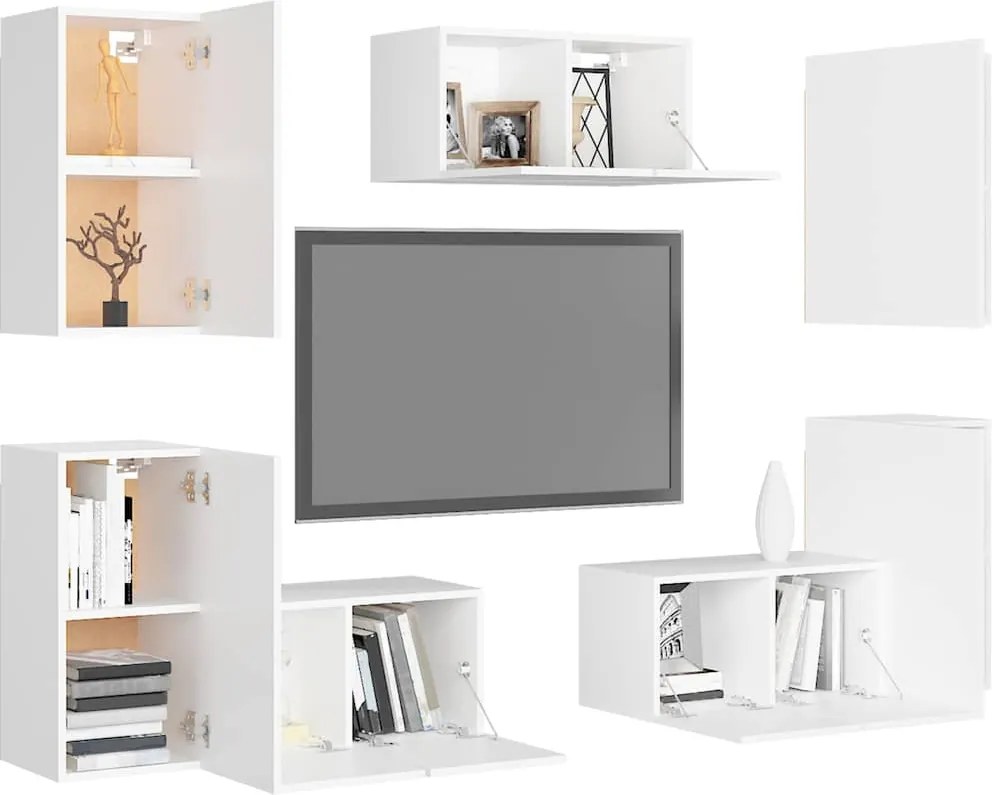 7dílný set TV skříněk bílý kompozitní dřevo 3078672