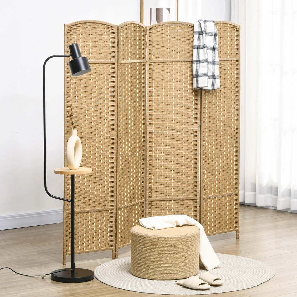 HOMCOM Interiérový dřevěný příčka 4 panely 160 x 170 cm Skládací zástěna s tkanou úpravou, dělicí přepážka pro obývací pokoj, ložnici, domácnost, pří…