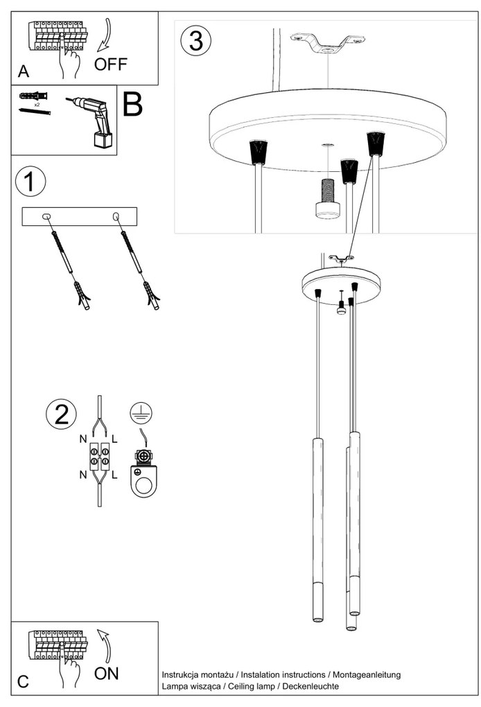 Závěsné svítidlo Mozaica, 3x černé kovové stínítko, c, o
