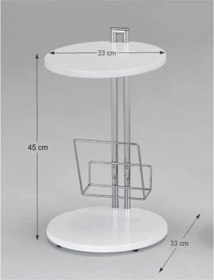 Tempo Kondela Příruční stolek s držiadkom na časopisy, bílá / chromovaná, ANABEL