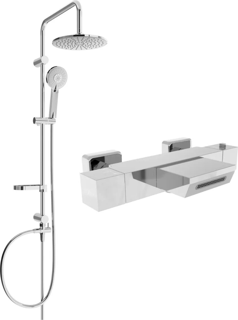 Mexen Carl vanovo-sprchový set s dešťovou sprchou a vanovou termostatickou baterií Cube, chromová, 77360240-00