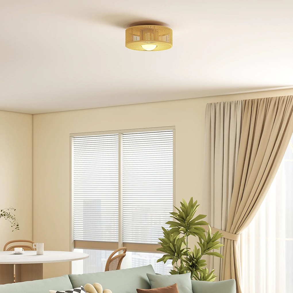 HOMCOM Stropní svítidlo, boho stropní lampa s objímkou G9 LED, kulaté stínítko z konopného provazu