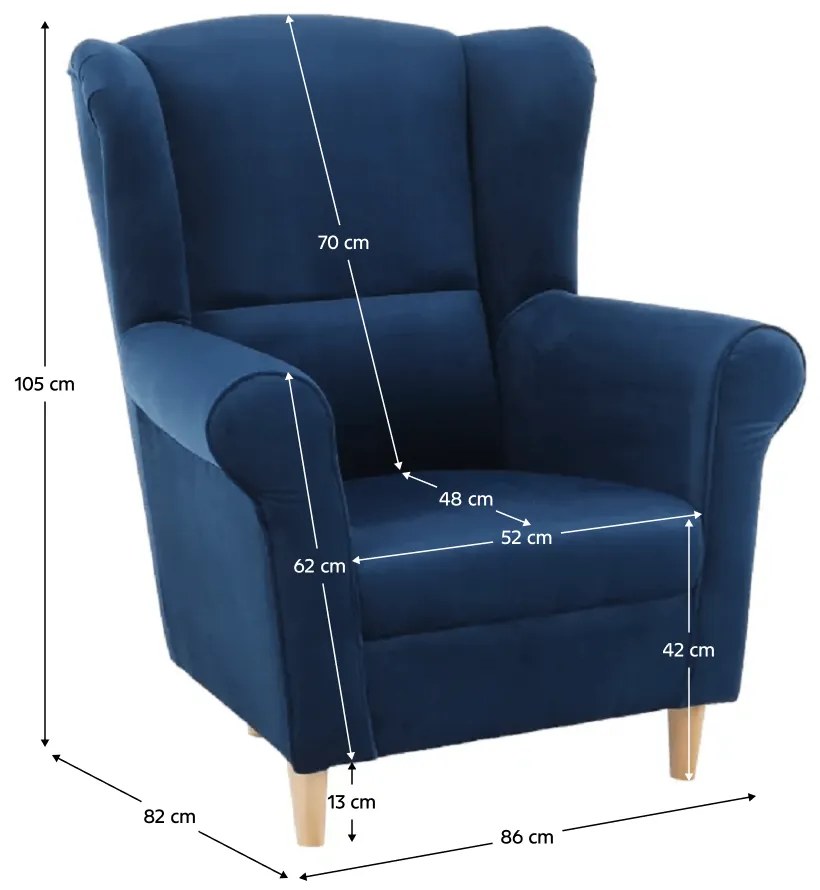 Kondela Křeslo ušák, látka modrá, CHARLOT