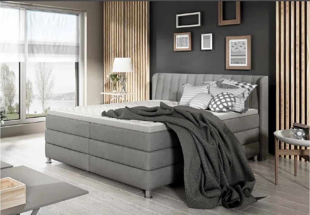 Luxusní box spring postel Belmondo 160x200, tmavě šedá - AKCE