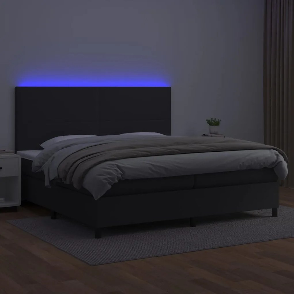 Box spring postel s matrací a LED černá 200x200 cm umělá kůže 3135843