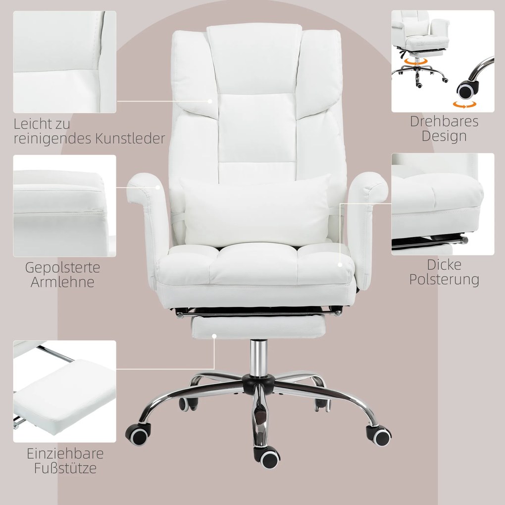 Kancelářská židle HOMCOM, ergonomická kancelářská židle s funkcí polohování, bederní polštář, výškově nastavitelná židle k počítači s podnožkou, otoč…