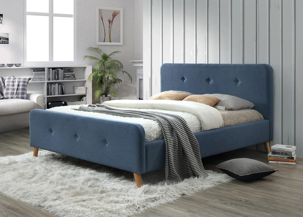Čalouněná postel MALMO 160x200 cm modrá Matrace: S matrací Deluxe 15 cm