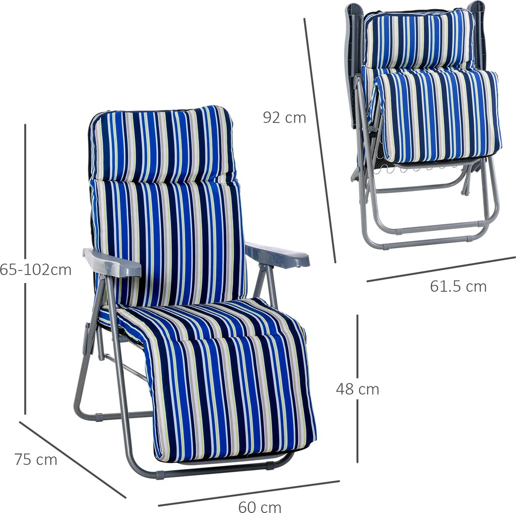 Outsunny 2kusová sada lehátek s polštáři, skládací sluneční lehátko, 5 stupňů nastavení opěradla, zahradní lehátko, zahradní nábytek, ocel, polyester…