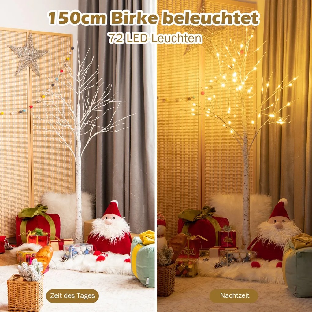 Costway 150 cm LED světelný strom bříza s teplými bílými LED světly