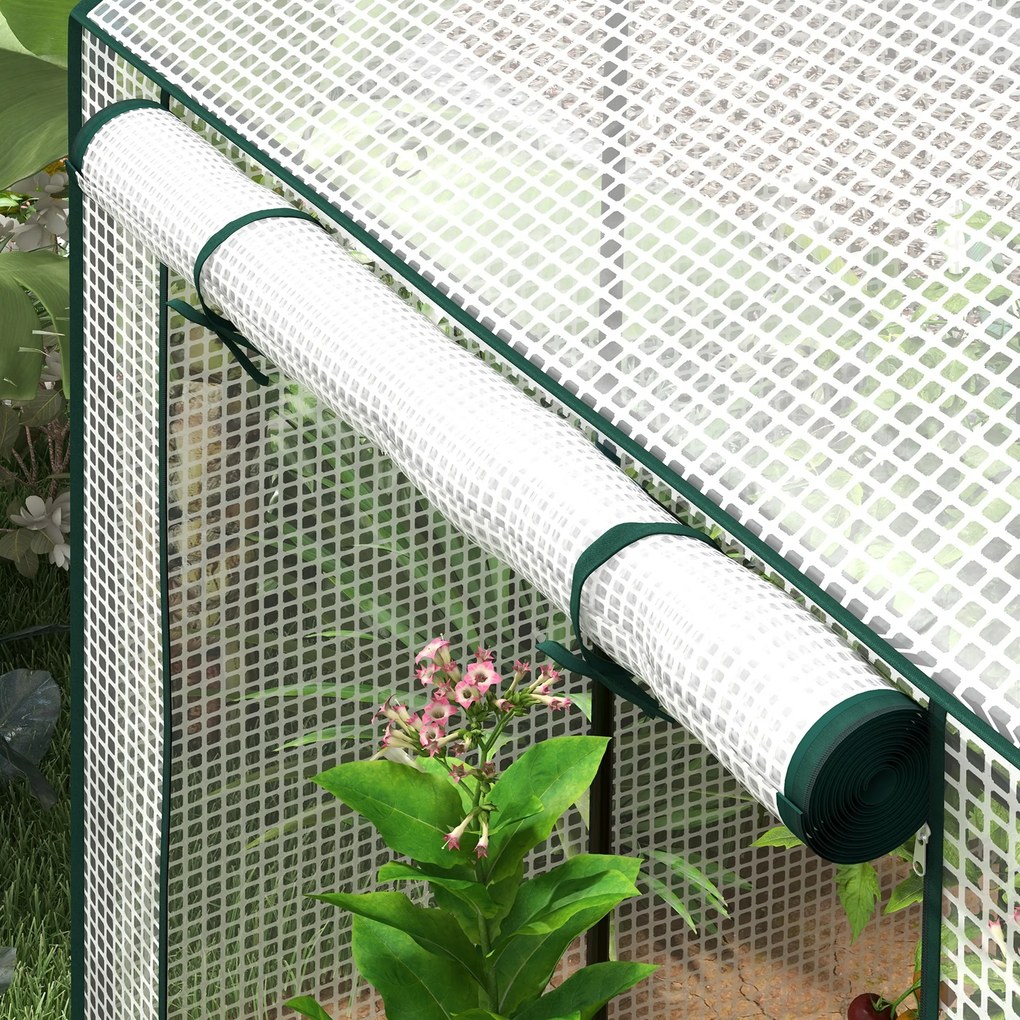 Fóliový skleník Outsunny s dvojitými dveřmi, větruodolný domek na rajčata, bílý, 100x80x150 cm, ideální pro zahradu a balkon | Aosom.de