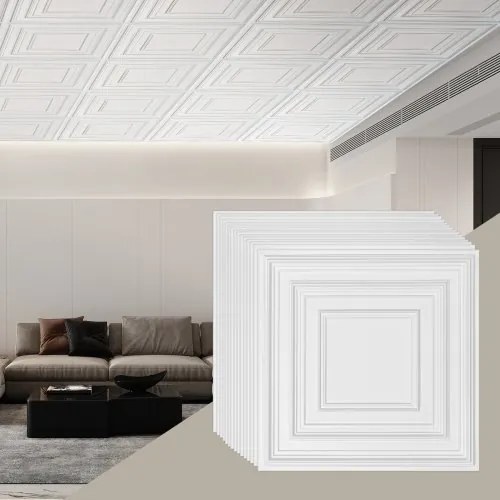 Stropní dlaždice 12-balení 24 × 24 V PVC Snadná instalace Bílý kolíkový vzor