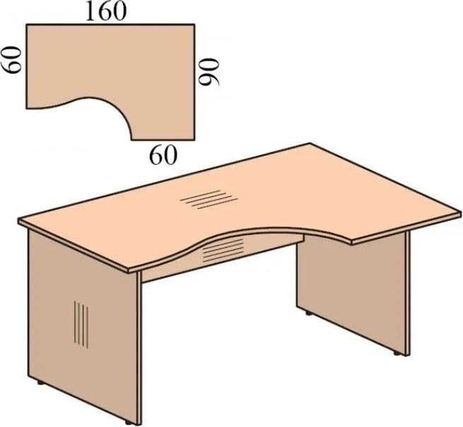 Ergonomický stůl Impress 160 x 90 cm, pravý, akát světlý