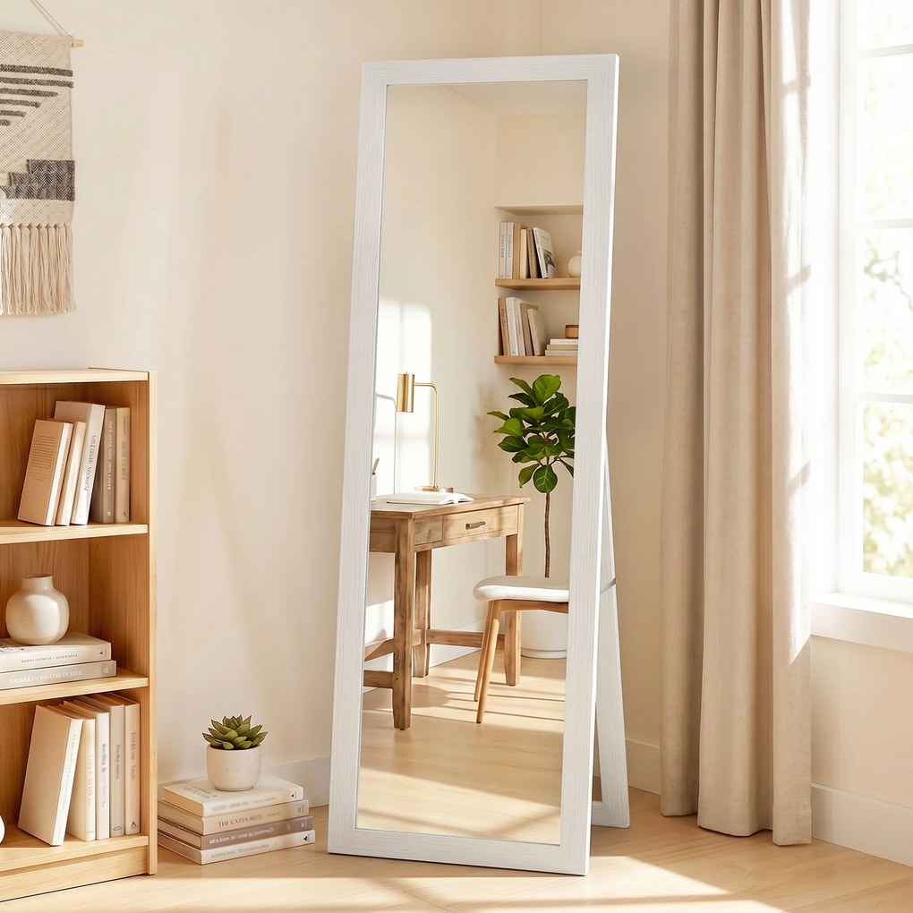 HOMCOM Obdélníkové zrcadlo na stěnu nebo k položení s dřevěným rámem do obývacího pokoje a ložnice 37 x 157 cm bílá