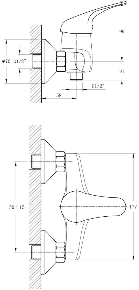 Bruckner, HOFFER nástěnná sprchová baterie, rozteč 150mm, chrom, 424.011.1