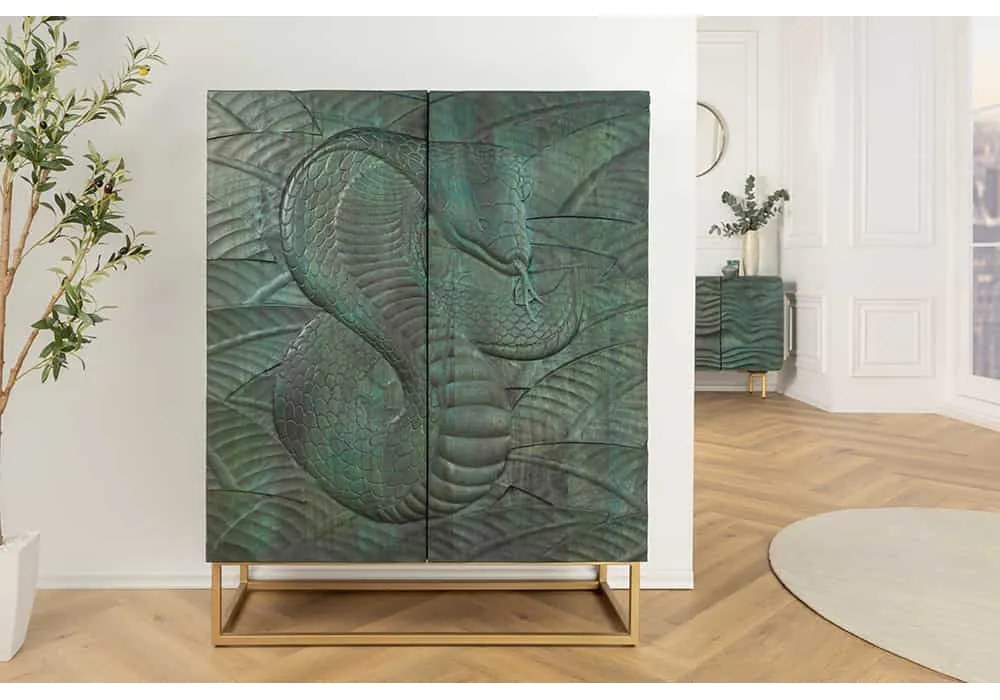 Massive home | Vysoká komoda Snake tyrkysová 120cm mangové dřevo