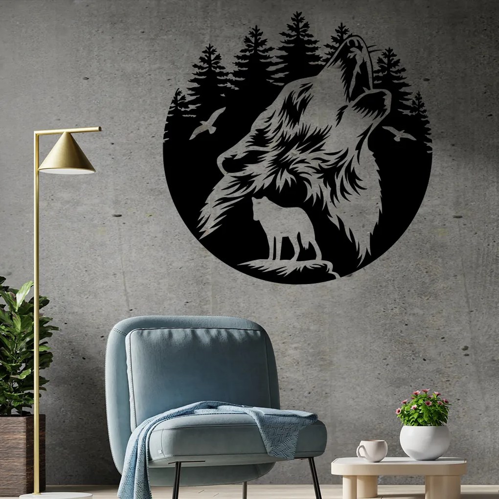 Živá Zeď Samolepka na zeď Vlci Barva: černá, Velikost: 80 x 81 cm