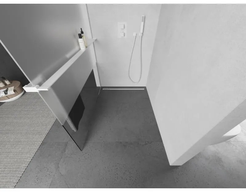 Mexen Kioto+, sprchová zástěna Walk-In s poličkou a věšákem 100 x 200 cm, 8mm čiré sklo-námraza, bílý profil, 800-100-121-20-35