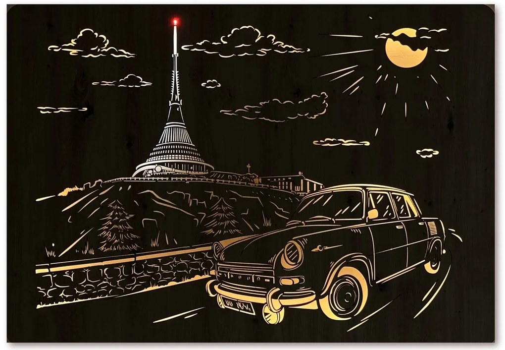 Li-Go "Škoda MB" světelný obraz 230V 100x70cm provedení povrchu: dub světlý