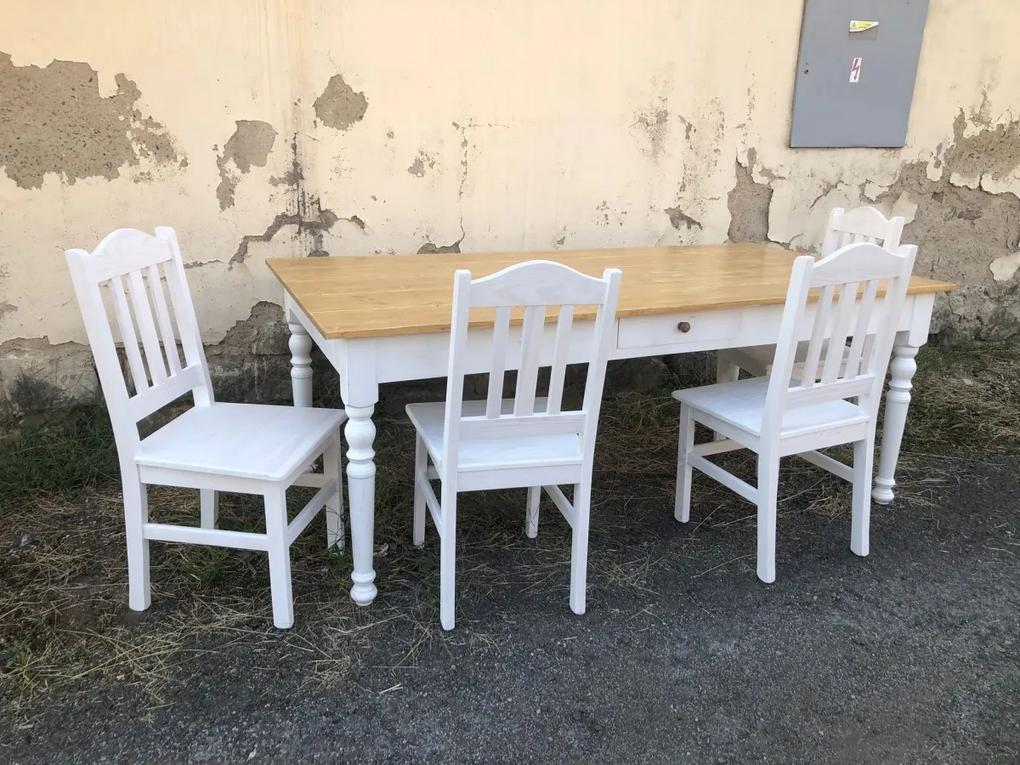 Stará Krása – Ruční výroba Jídelní stoly v bílém odstínu 77 x 140 x 70 cm  4x Židle