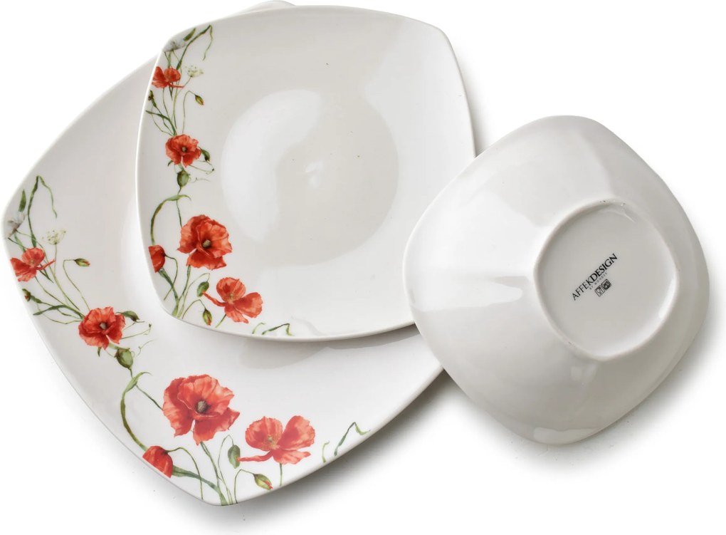 Porcelánová jídelní sada LEA Poppy 18 ks bílá/červená