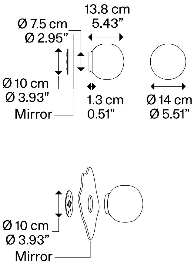 Lodes Volum Mirror 14, nástěnné svítidlo na zrcadlo z bílého foukaného skla, 1x15W E14, prům.14cm, IP54