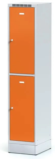 Alfa 3 Šatní skříňka S6 s úložnými boxy na soklu, 2 boxy, 1920 x 400 x 500 mm, otočný zámek, oranžové dveře