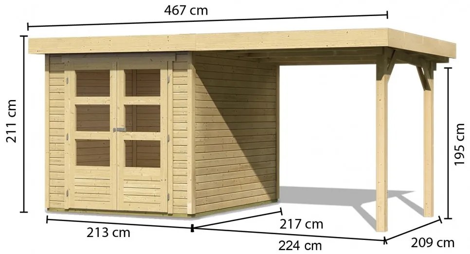 Dřevěný zahradní domek ASKOLA 2 s přístavkem 240 Lanitplast Antracit