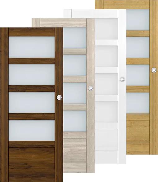 posuvné interiérové dveře do pouzdra BRAGA model 5 Průchozí rozměr: 70 x 197 cm, Orientace dveří: Levé dveře, Dekor: Dub riviera