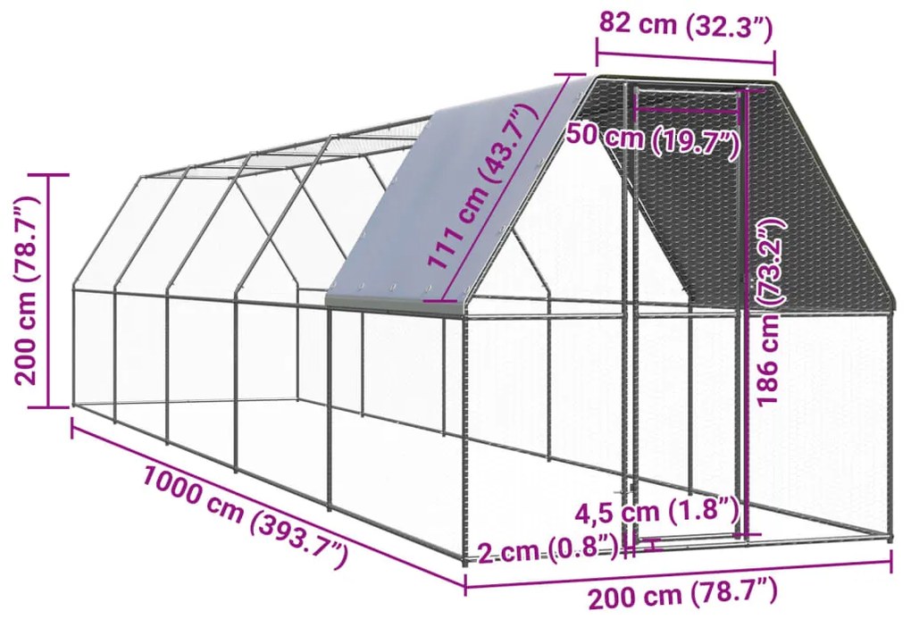 vidaXL Marketos Venkovní klec pro kuřata 2 x 10 x 2 m pozinkovaná ocel