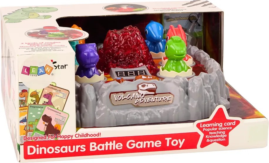 LEAN Toys Obratnostní hra Wac A Mole Dinosauři – sopka s kouřovým efektem, světly a zvuky