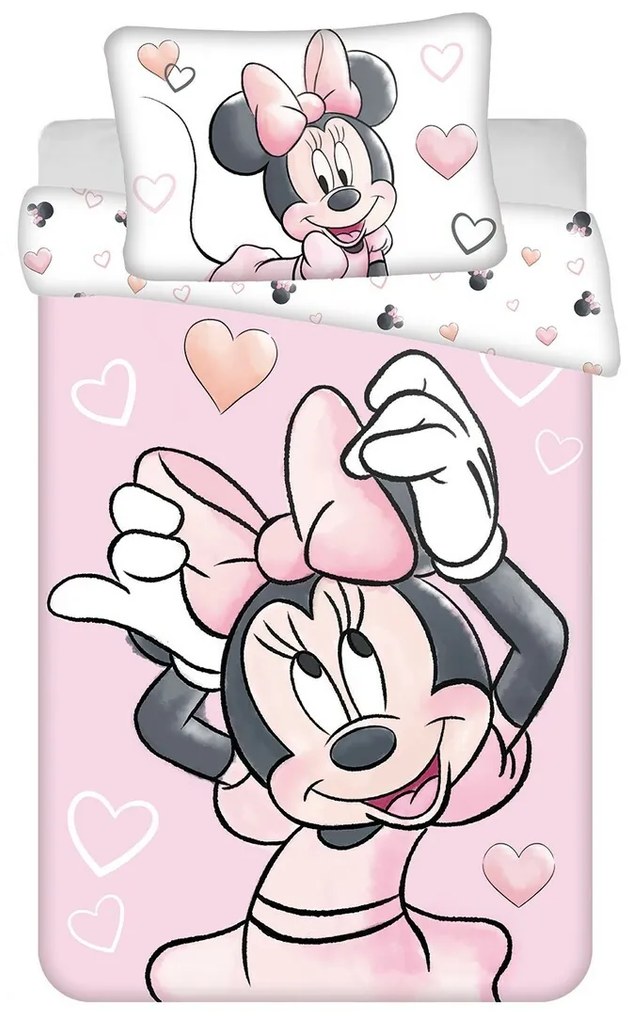 Jerry Fabrics Dětské bavlněné povlečení do postýlky Minnie Blush Pink, 100 x 135 cm, 40 x 60 cm