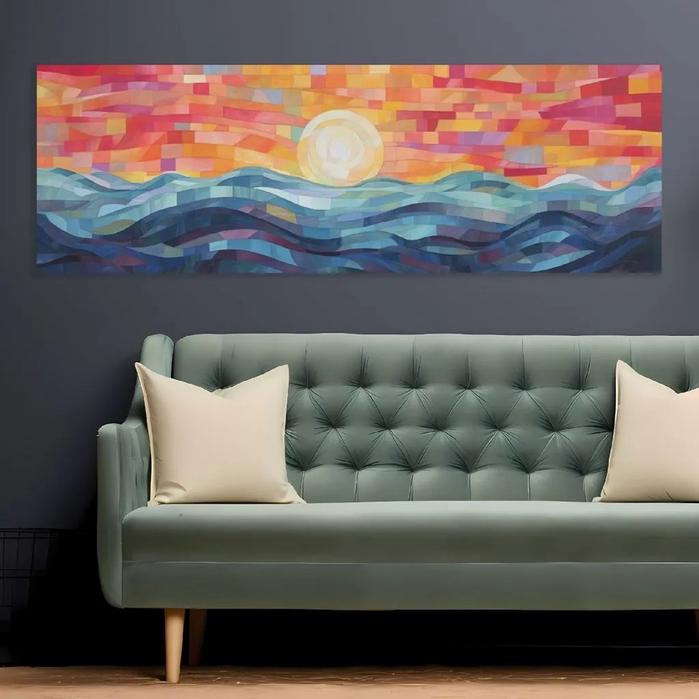 Obraz na plátně - Abstraktní západ slunce nad mořem FeelHappy.cz Velikost obrazu: 210 x 70 cm