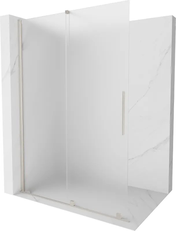 Mexen Velar, sprchová zástěna s posuvnými dveřmi Walk-in 140 x 200 cm, 8mm sklo námraza, broušená ocel, 871-140-000-33-97