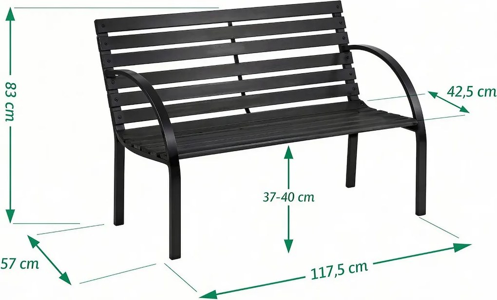 JU Dřevěná zahradní lavička, 122 x 60 x 80 cm