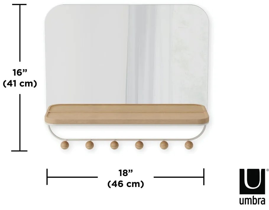 Bílý přírodní nástěnný věšák z bukového dřeva s poličkou Estique – Umbra