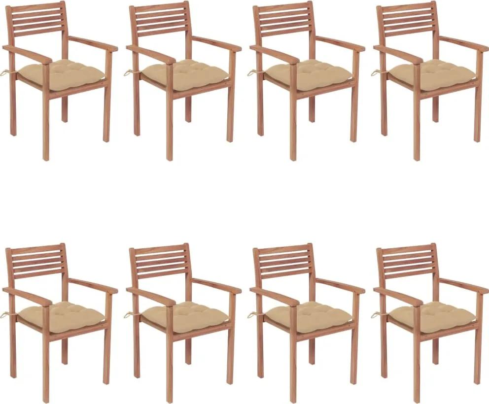 vidaXL Stohovatelné zahradní židle s poduškami 8 ks masivní teak [3072617] Barva: Černá
