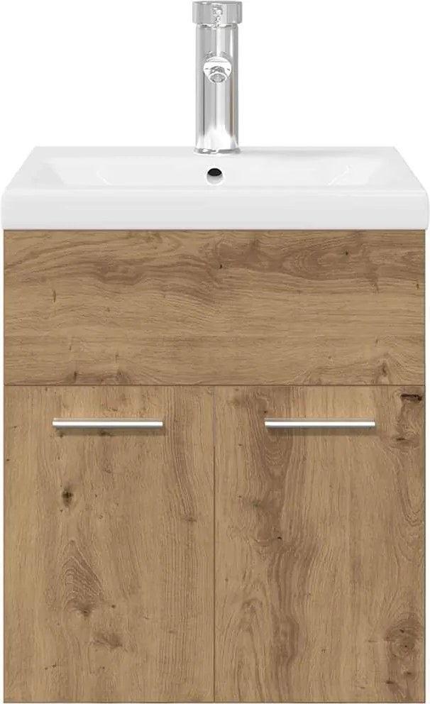 Umyvadlová skříňka s vestavěným umyvadlem a baterie dub artisan 3328906